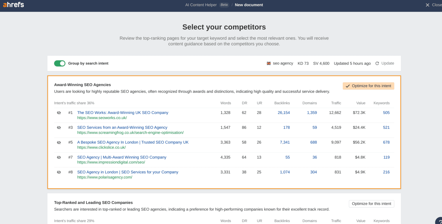 Ahrefs AI content helper tool | Embryo